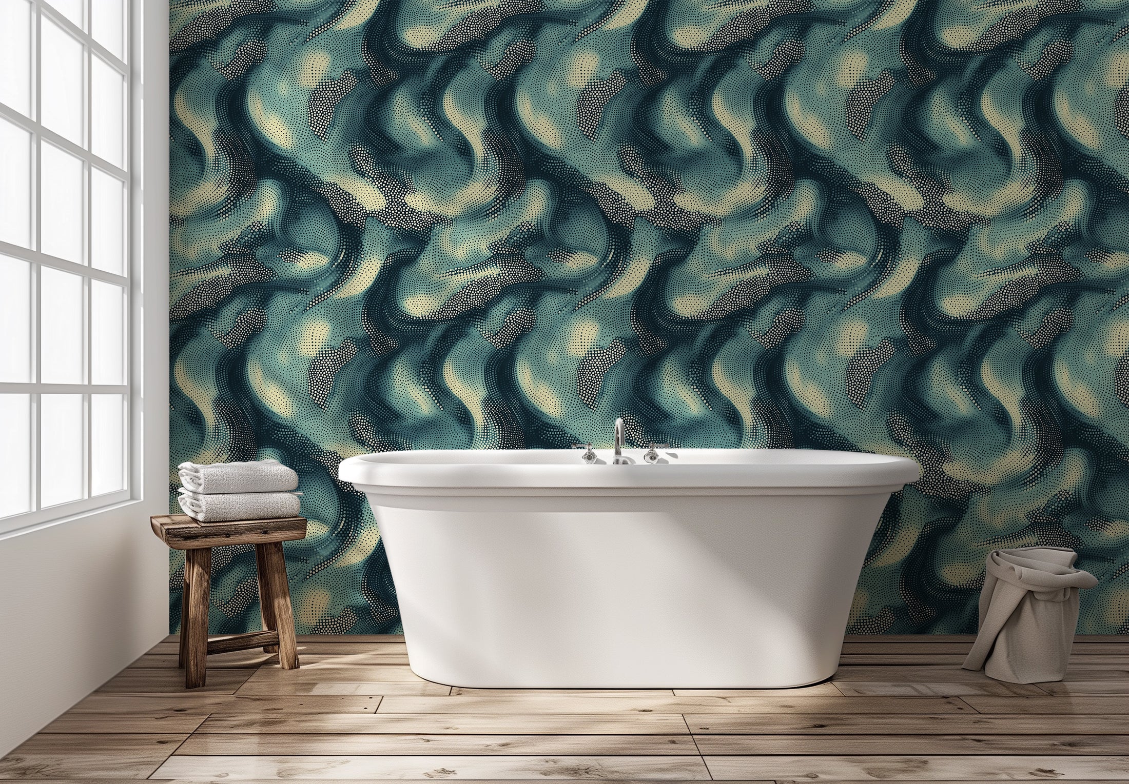 Abstract Wavy Pattern Wallpaper - Ocean Colors Modern Wall Decor