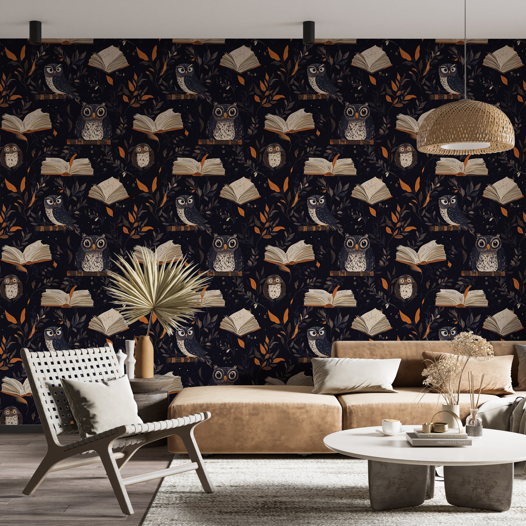 Dark Academy Wallpaper - Owls and Books Pattern Wall Decor
