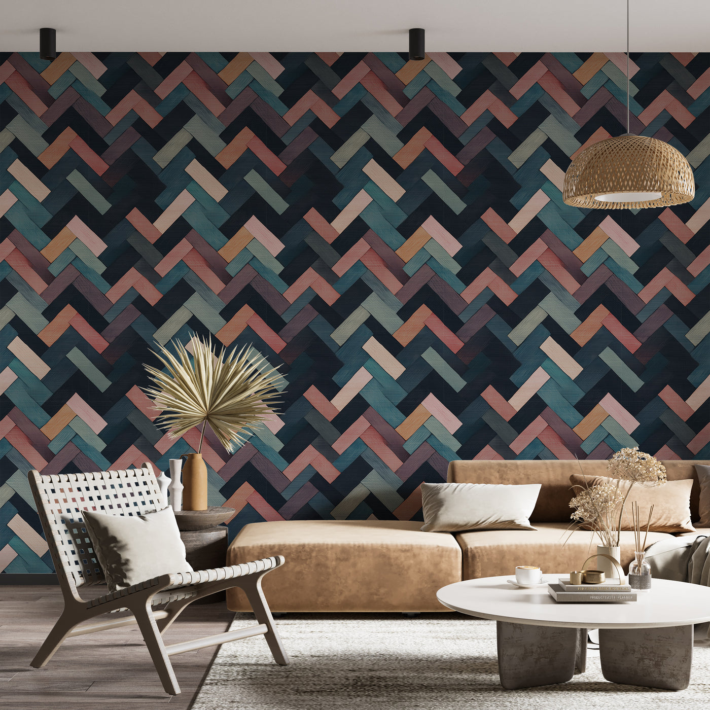 Colorful Herringbone Wallpaper - Modern Accent Geometric Wallpaper