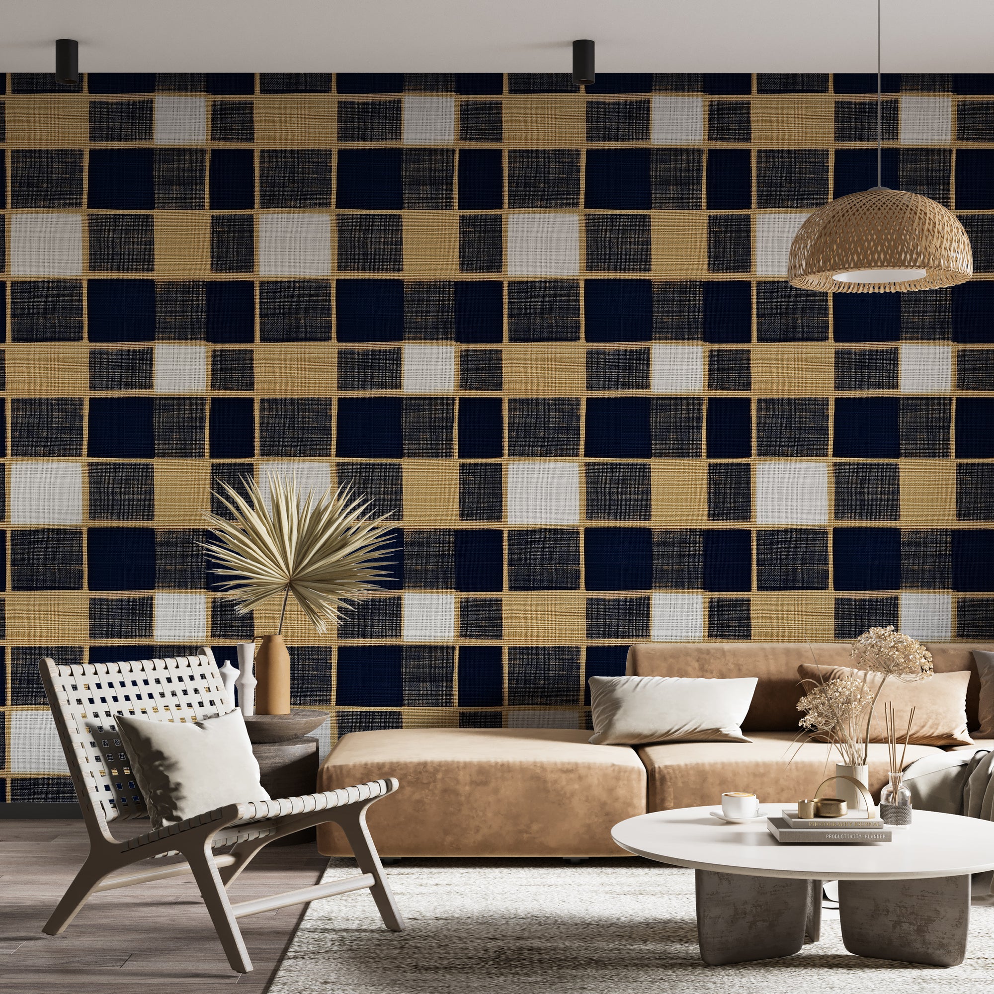 Dark Blue and Gold Squares Wallpaper - Luxury Timeless Geometrical Art