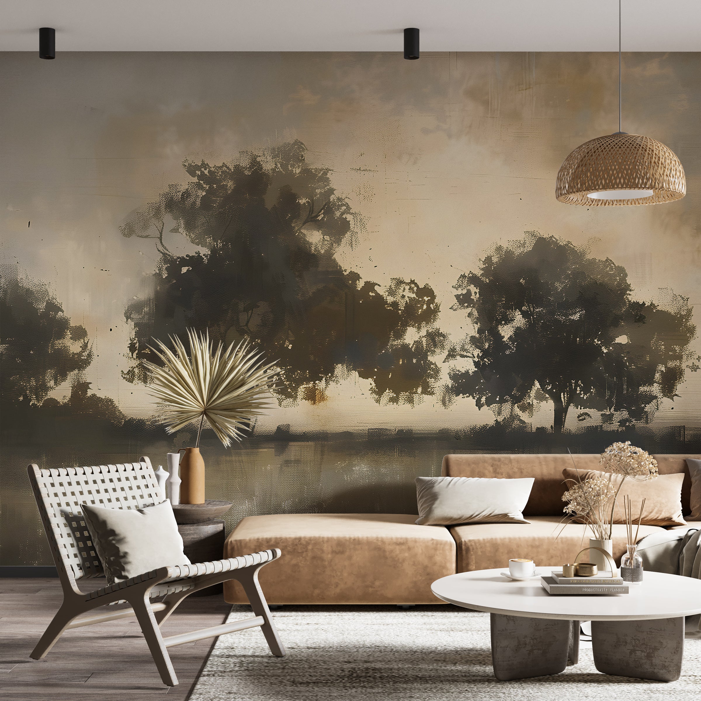 Rural Trees Wall Mural - Watercolor Trees Wallpaper