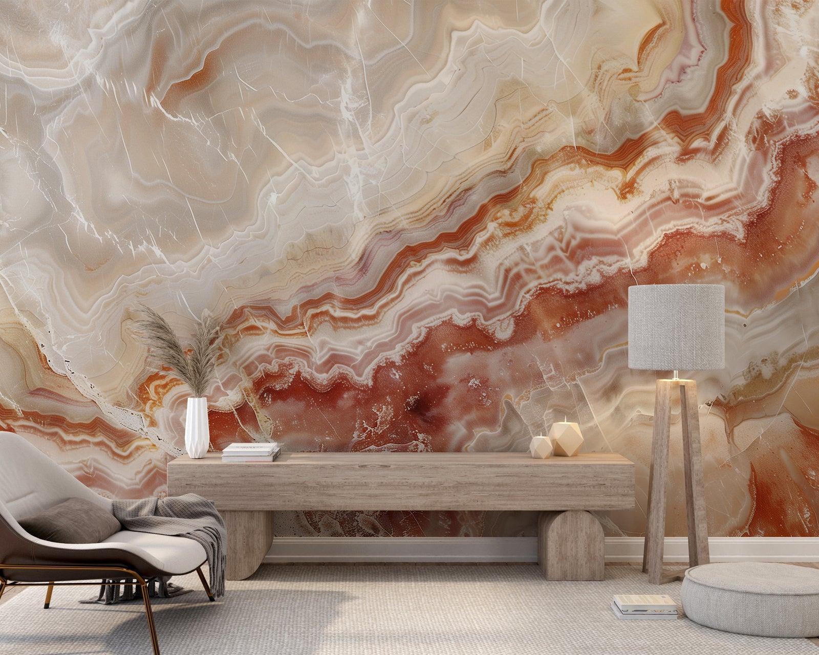 Peach Marble Wallpaper - Beige and Orange Marble Mural
