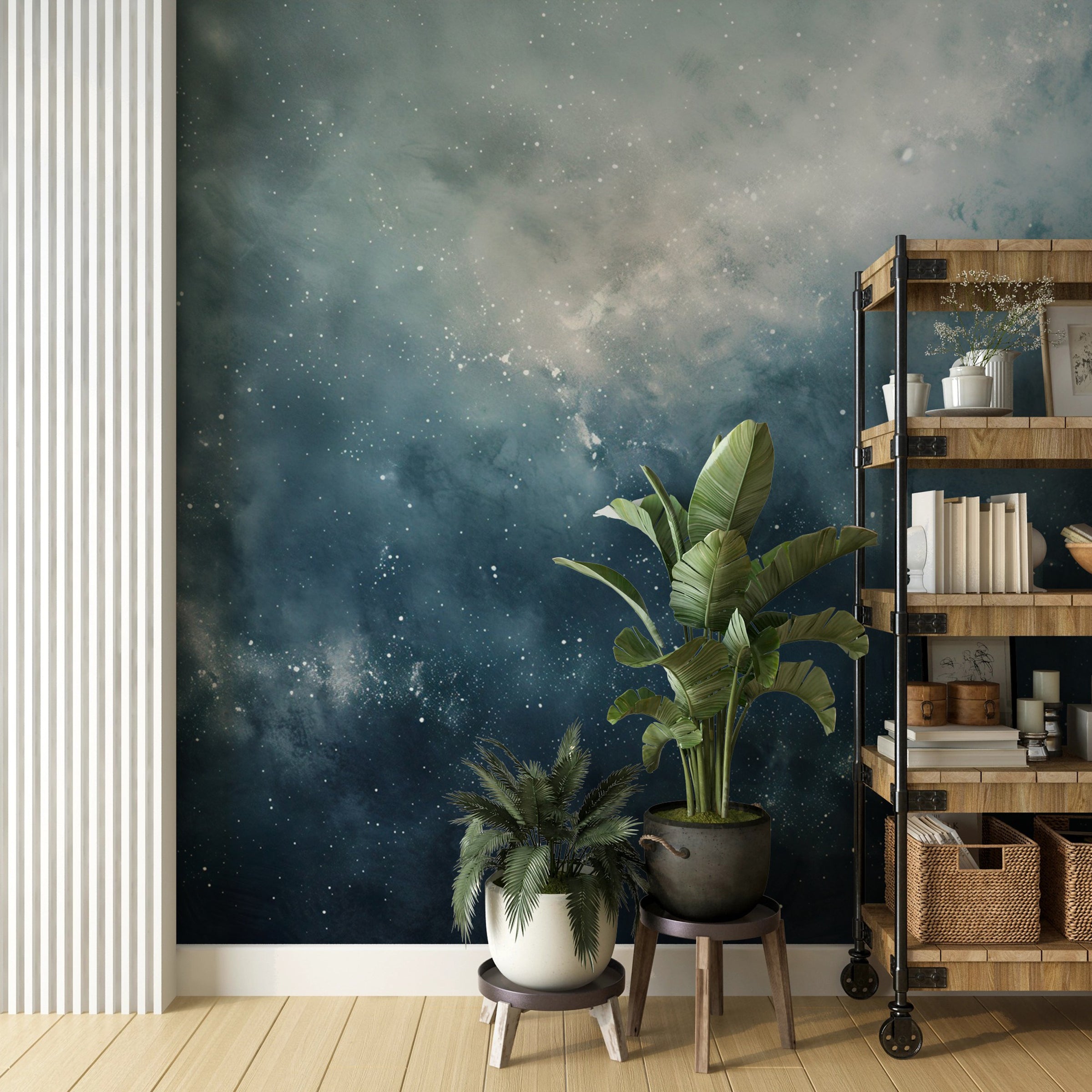 Starry Space Wall Mural - Nursery Dark Starry Night Wallpaper