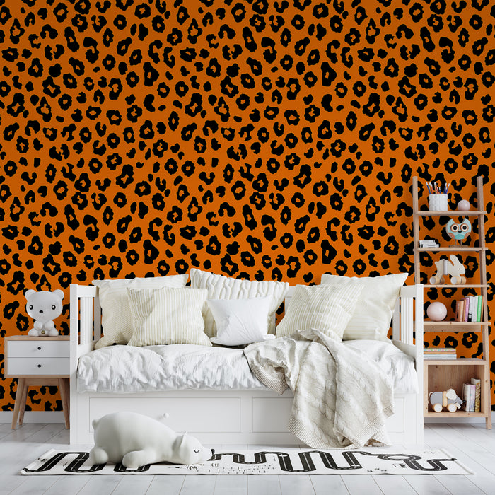 Bright Orange Leopard Print Wallpaper - Colorful Animal Pattern Decor
