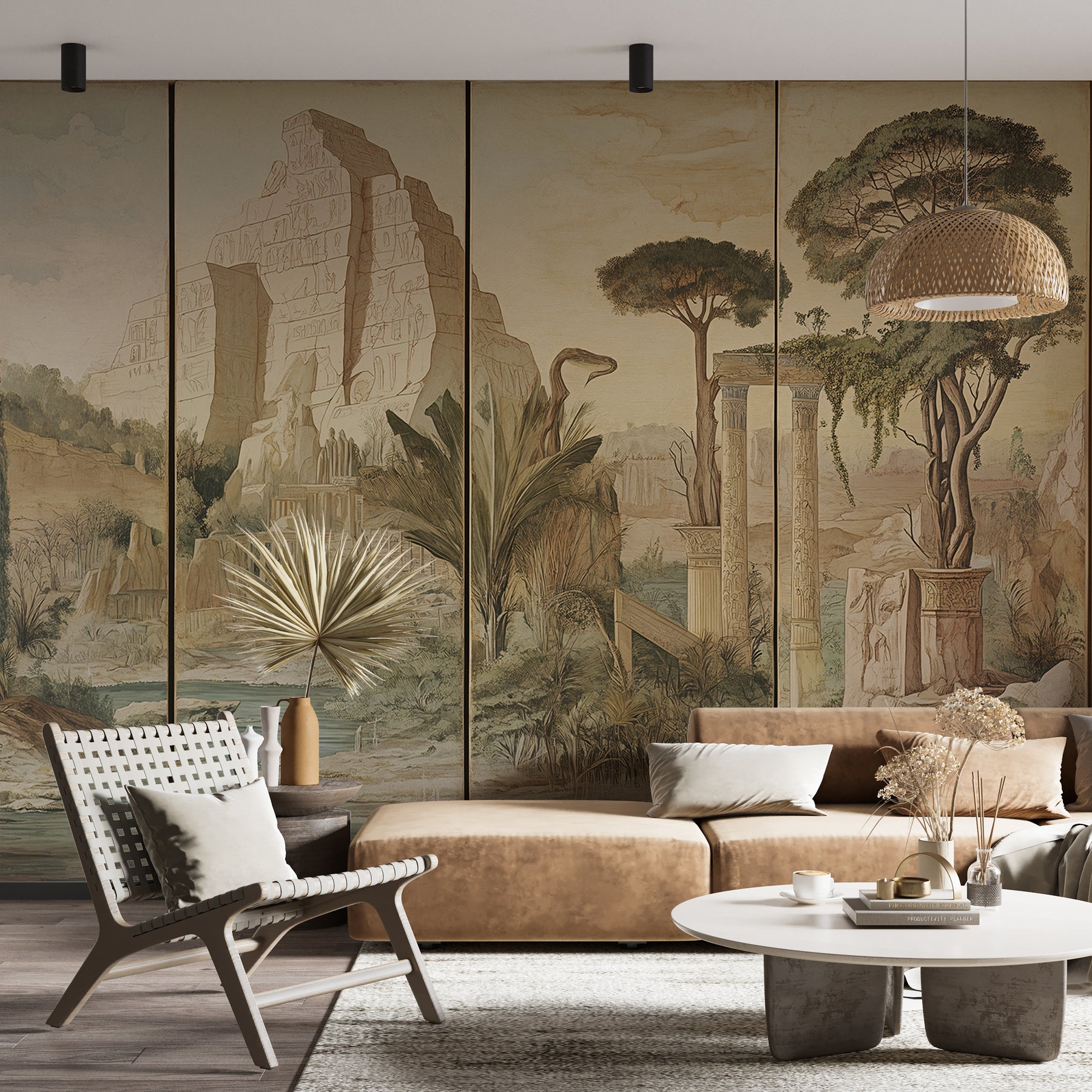 Vintage Landscape in Old Panels Style Mural - Old Greek Ruins Scenic