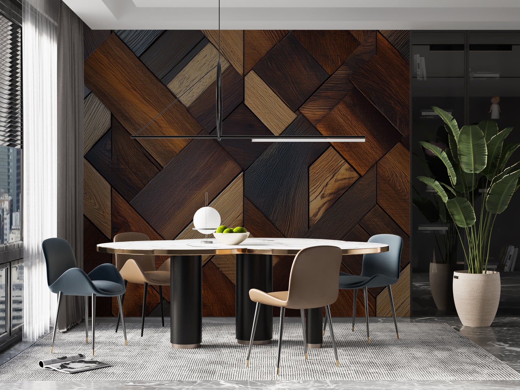 Dark Wooden Style Panels Wall Mural - Wood Shapes Wallpaper