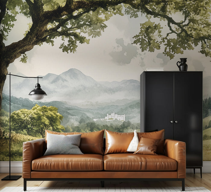 Hanging Tree Branch Scenic Wallpaper - Mountain Valley Landscape Mural
