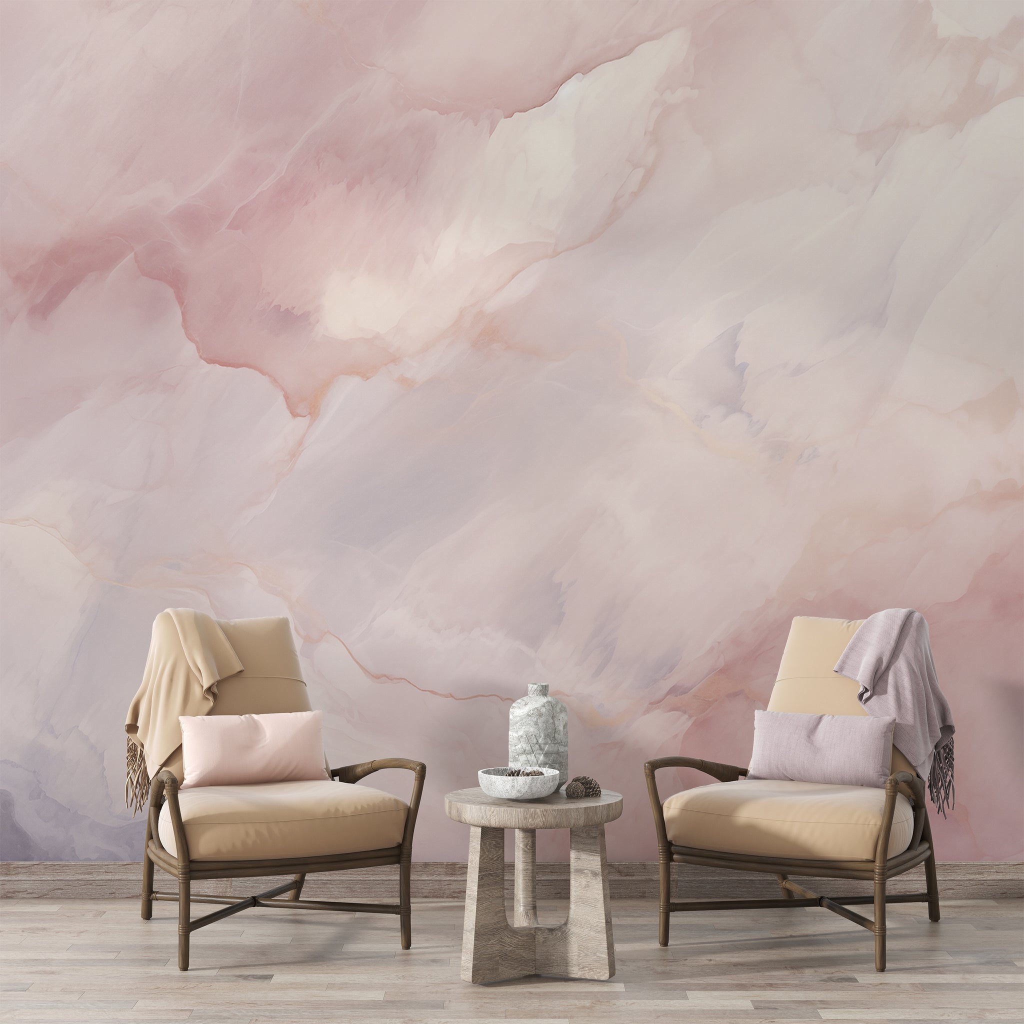Soft Pink Marble Mural - Peel and Stick Marble Wallpaper