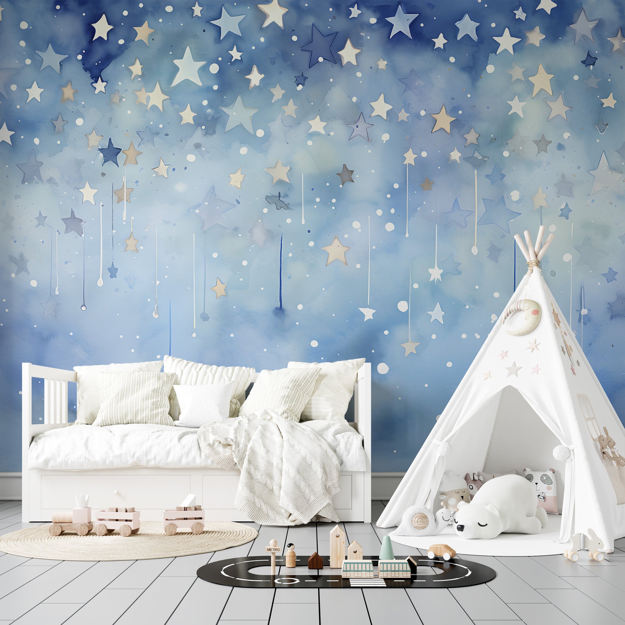 Nursery Stars Mural - Peel and Stick Stars Wallpaper