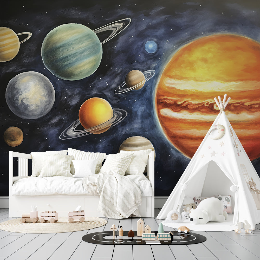 Solar System Mural - Watercolor Planets Wallpaper