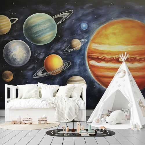 Solar System Mural - Watercolor Planets Wallpaper