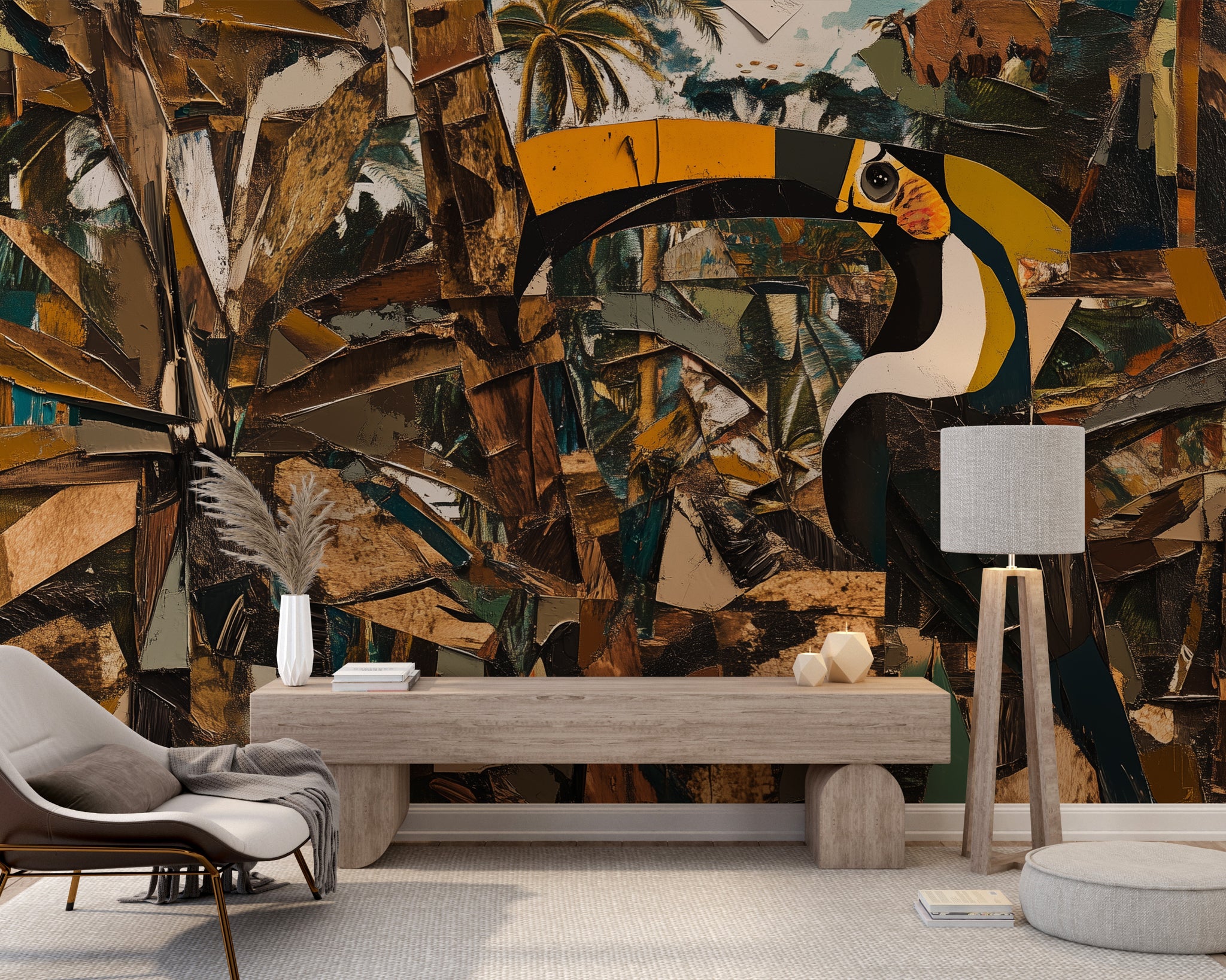 Toucan in the Jungle Oil Painting Style Wall Mural - Abstract Forest