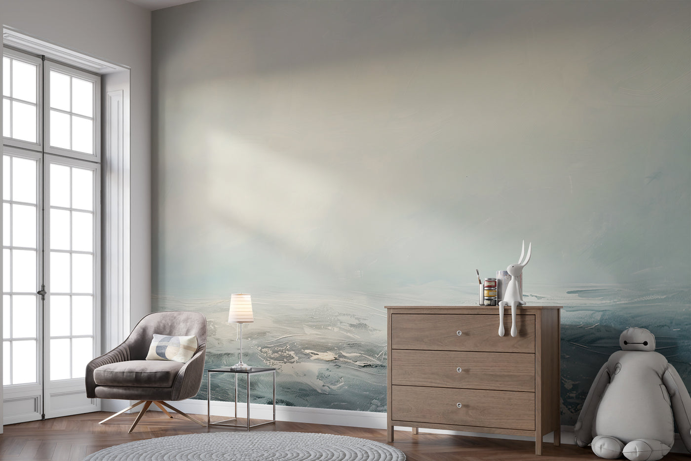 Soft Blue Ocean Mural - Tumbling Waves Ocean Wallpaper