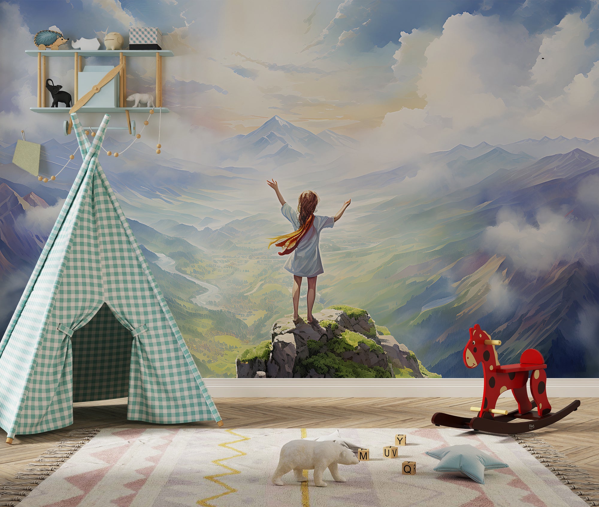 Mountain View Wall Mural - Colorful Landscape Wallpaper