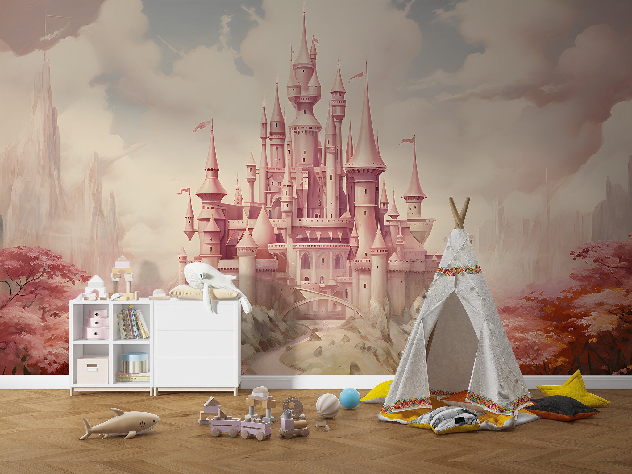 Pink Castle Wall Mural - Princess Wallpaper