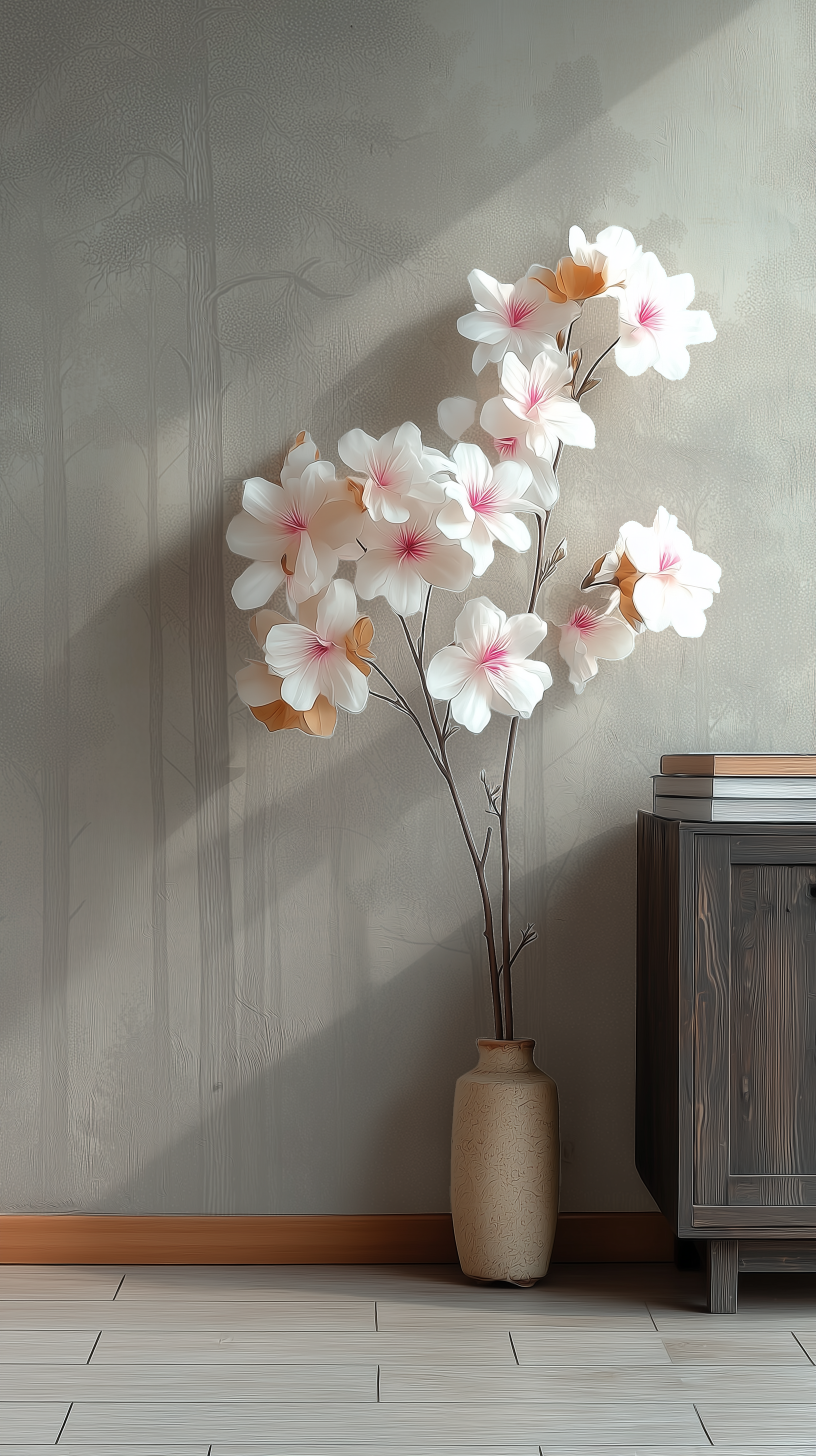 Soft Beige Washed Out Forest Wall Mural with Muted Tree Landscape Neut