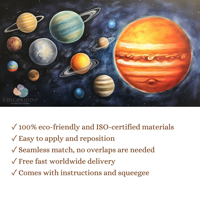 Solar System Mural - Watercolor Planets Wallpaper